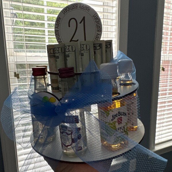 21st Birthday Gift, Mini Liquor Bottle and Money Shot Cake, Bday Gift ...