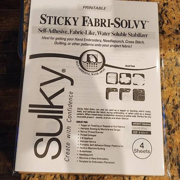 Sulky Fabri Solvy, Printable Stabilizer, Stick and Stitch Paper ...