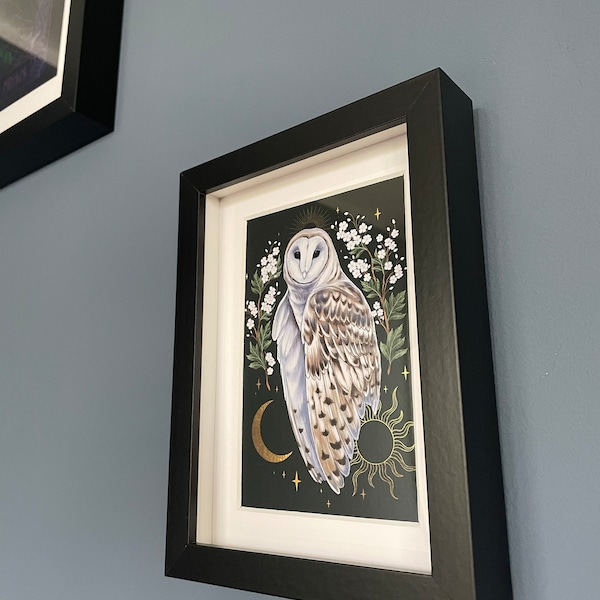 Magical Postcard -white Owl With Dark Green Background- Designed by ...