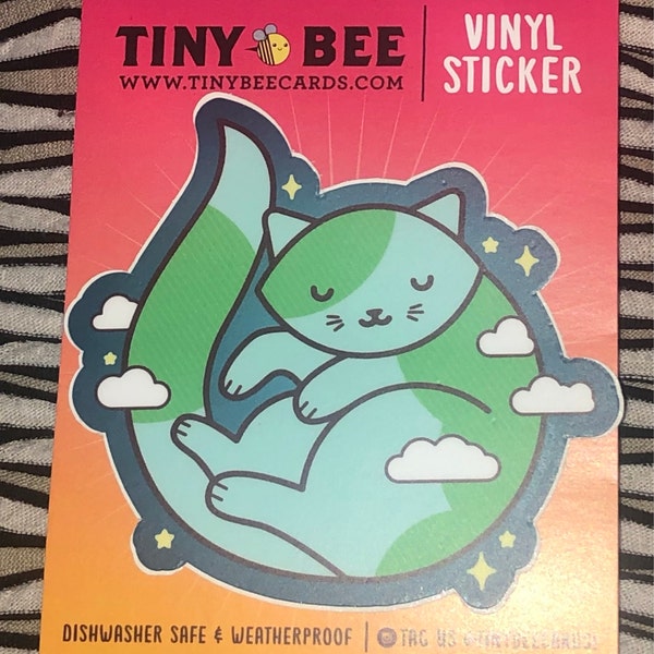 Cute Earth Cat Sticker "purrth" - Cosmic Outer Space Cat Laptop Sticker ...