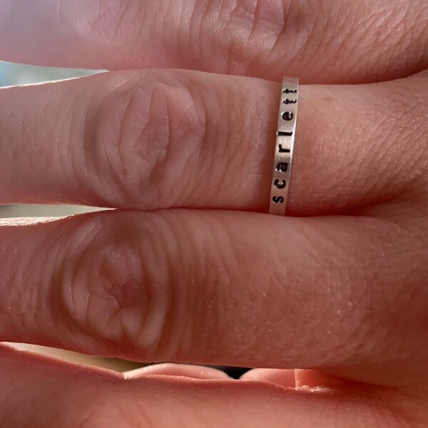 Stacking Name Ring in Sterling Silver, Skinny Name Ring, Personalized ...