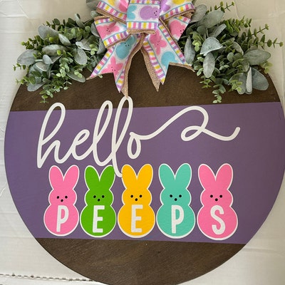 Happy Easter Front Door Decor Easter Welcome Sign Hello Peeps Easter ...