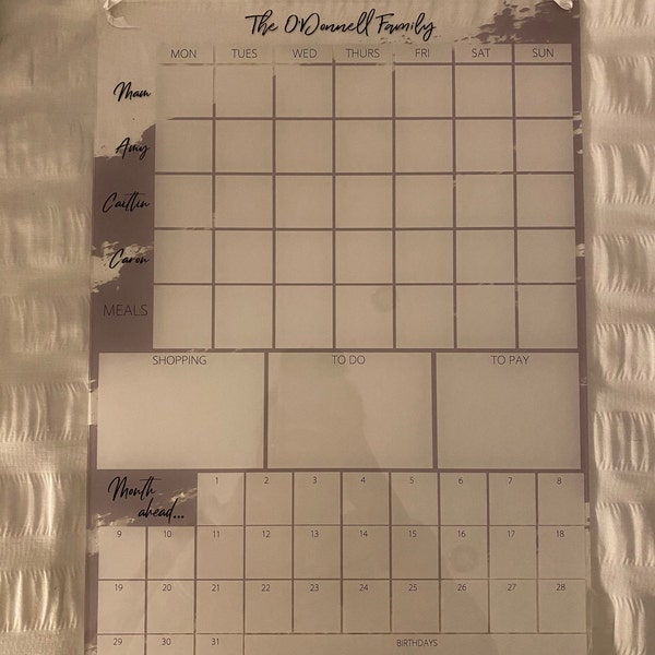 Personalised Wipeable Perspex Family Meal Organiser - Activity Planner ...