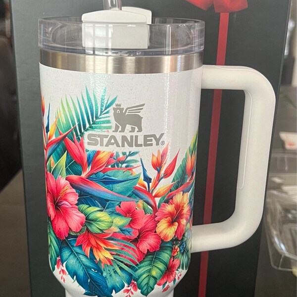 New Stanley 40oz Quencher H2.0 Flint With Hand Painted Pink Daisies - Etsy