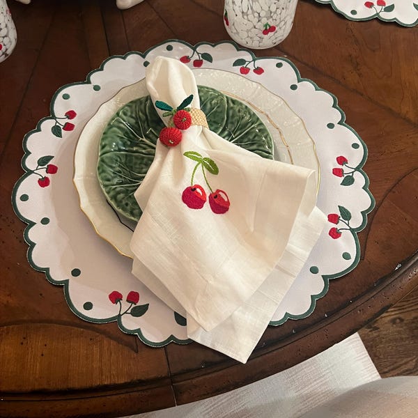 Embroidered Lemon Linen Napkin Set – Handmade Fresh Citrus Table Decor ...