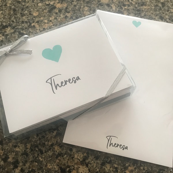 Personalized Note Card Set - Girl's Lovely Heart Folded Note Cards ...