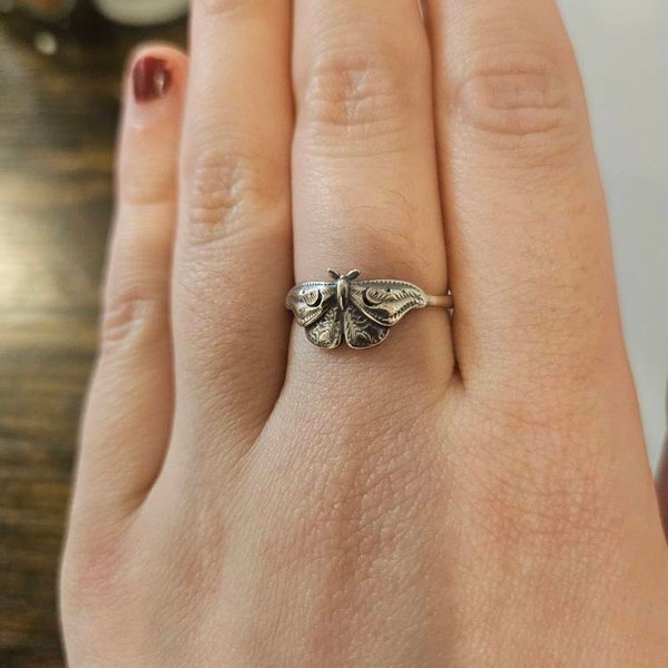 Sterling Silver Moth Ring Celestial Moth Ring Celestial Jewelry Moon ...