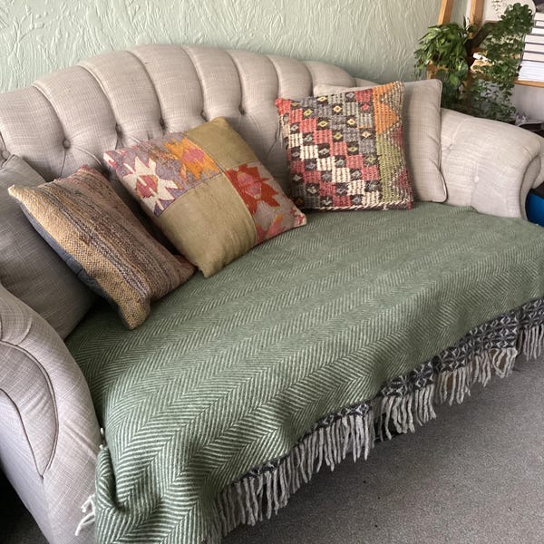 Olive Green Throw Gift Set | Emerald Coast Gift Box Fishbone Pure New ...