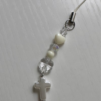 Cube Crystal Phone Charm With Pearl Heart Y2K Style Pink - Etsy
