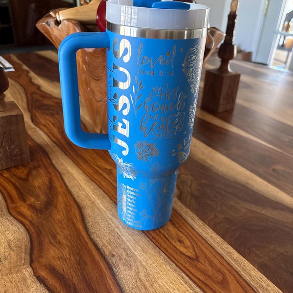 Customized Tumbler With Handle, Laser Engraved Spooky Design, Stainless ...