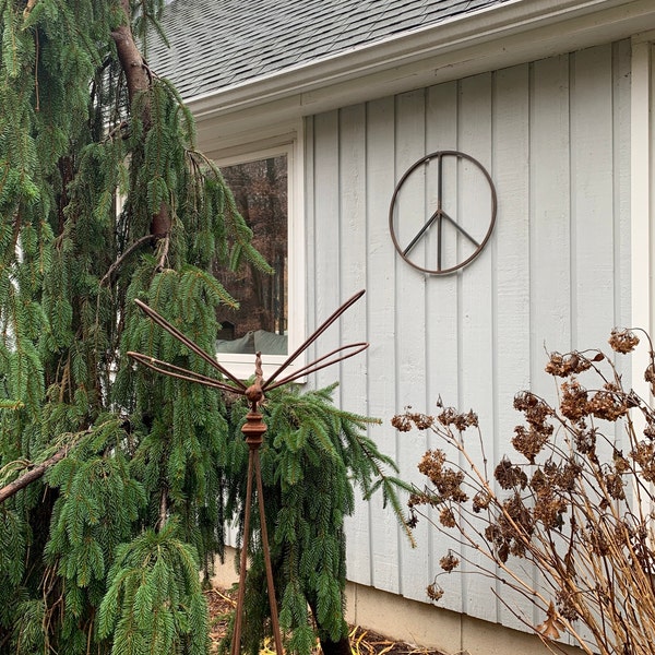 22” Steel Peace Sign Wreath or Wall Art- Rustic Sculpture for Indoors ...