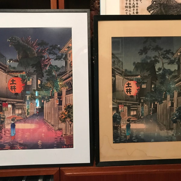 Godzilla Mountain Japanese Woodblock Print - Etsy