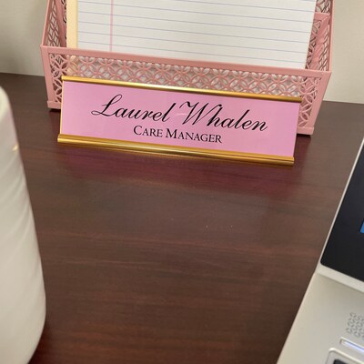 Personalized Desk Name Plate Nameplate Plaque Pink With Rose Gold ...