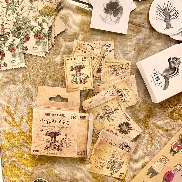 45 Vintage Postage Stamp Sticker Field & Forest Antique Forest Drawing ...