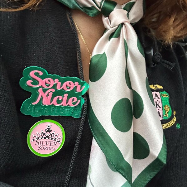 Soror Name Pin, Golden Soror, Soror Name Badge, Pink and Green Lapel ...