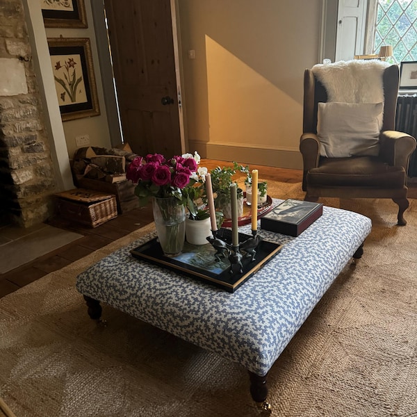 Beautiful Upholstered Large Handmade Footstool With Wooden Legs Uk ...