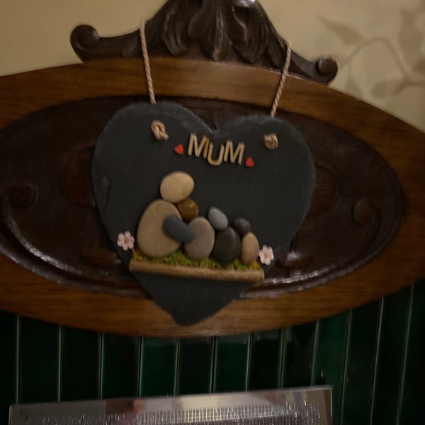 Pebble Art Mum Gift: Slate Heart, Mother & Child - Etsy