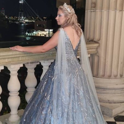 Royal Blue Satin Bridal Cape Pageant Train 88-inch Wedding Cloak Hooded ...