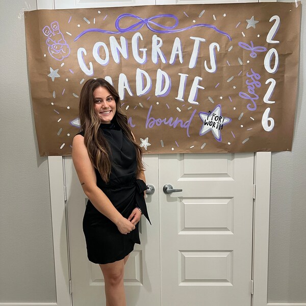 Hand Painted Custom Engagement Banner on Kraft Paper - Party Sign ...