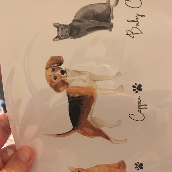 Multiple Dog Cat Print, Personalised Dog Print, Pet Prints, Dog & Cat ...