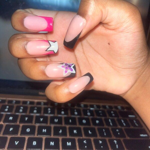 Long Stiletto Catholic Gel X Press on French Nails, Reusable Handmade ...