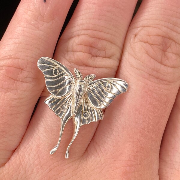 Luna Moth Ring, Moth Ring, Sterling Silver Ring, Silver Moth Ring, Luna ...