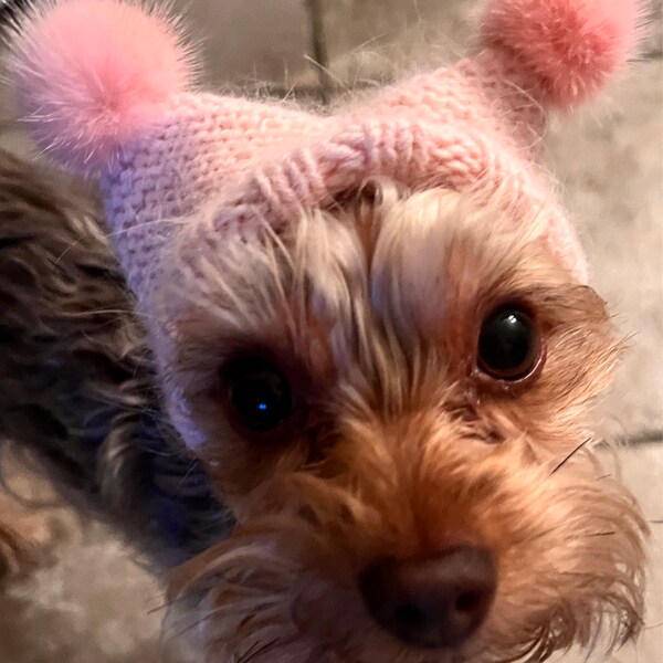 Pink Knitted Dog Hats, Dog Pom Pom Hat, Puppy Hat, Caps for Dogs ...