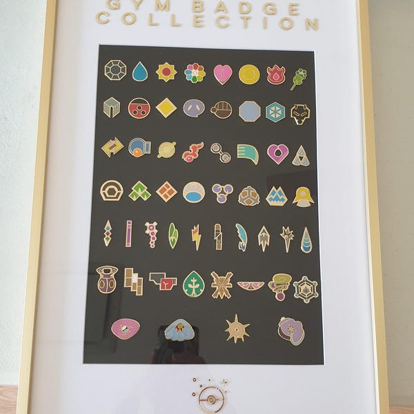 Framed Collection Complete Pokemon Badges Kanto/johto/hoenn/sinnoh ...