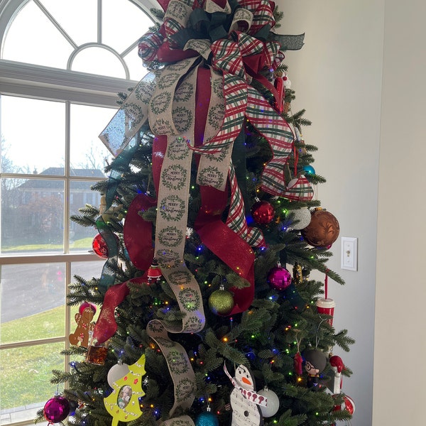 Large Christmas Bow for Tree, Whimsical Christmas Tree Topper ...