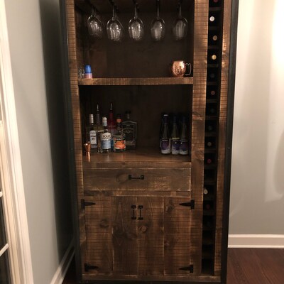 Rustic Industrial Wine Cabinet / Rack / Liquor Cabinet / Reclaimed Wood ...