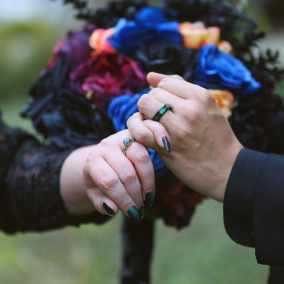 Black Tungsten Brushed Thin Blue Line Wedding Band Ring Custom ...