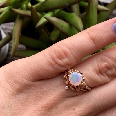 Evanthe Opal Engagement Ring, Vintage Floral Opal Ring, Opal Floral ...