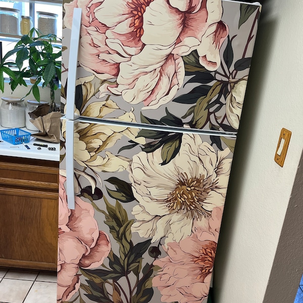Floral Fridge Wrap Vintage Refrigerator Wrap Vinyl Side by Side Pink ...