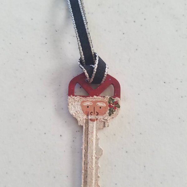 Santa Key Ornament, Painted Santa Key, Christmas Ornament, Handmade ...