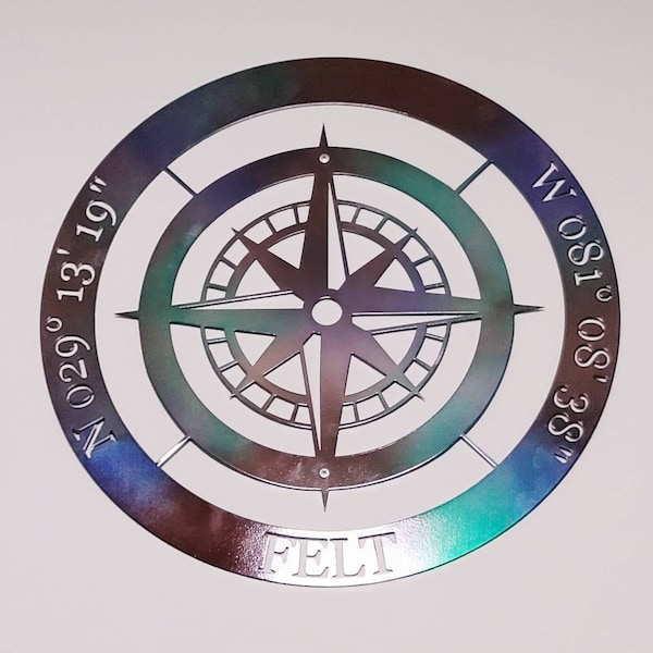 Personalized Compass Metal Sign - Custom Coordinates Sign - Nautical ...