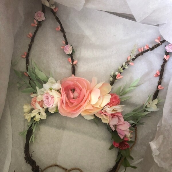 Bunny Ear Flower Headband - Floral Bunny Ear Headband - Easter Headband ...