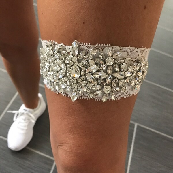 Gold Wedding Garter, Rhinestone Garter, Lace Garte Set, Bridal Garter ...