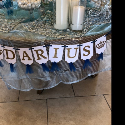 Custom Name Banner With Crowns, White Blue and Gold Banner With Tulle ...