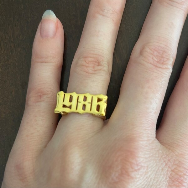 Gothic Date Ring Stackable Year Ring Personalized Date Ring Custom Date ...