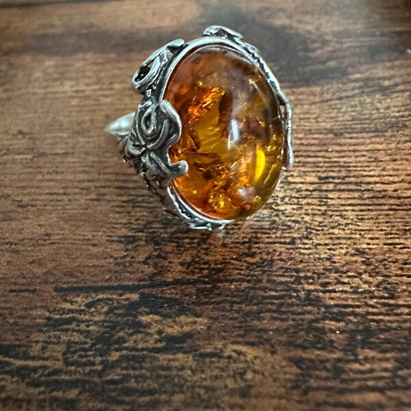 Honey Natural Baltic Amber Ring, Natural Amber Jewelry, Sterling Silver ...