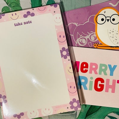 Happy Floral Notepad, Small // Retro, Home Office, Notes, To-do, Daily ...