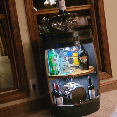Bourbon Barrel Display Cabinet With Lazy Susan, Whiskey Barrel Bar With ...