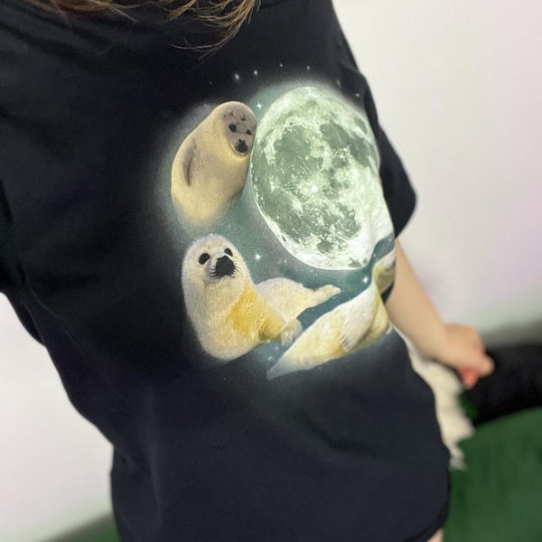Three Baby Seal Vintage Graphic T-shirts, Retro Sea Dog Moon Tshirt ...