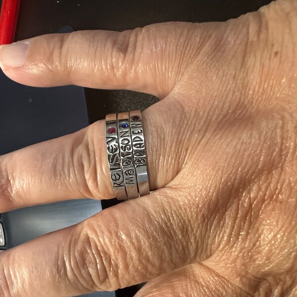 Birthstone Stacking Name Ring, Personalized Stackable Ring for Mom ...