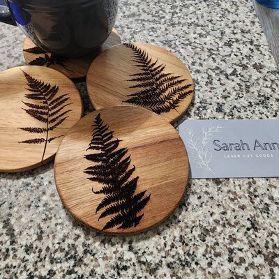Fern Coaster Set, Set of 4, Wooden Coasters, Olive Wood, Wood Grain ...
