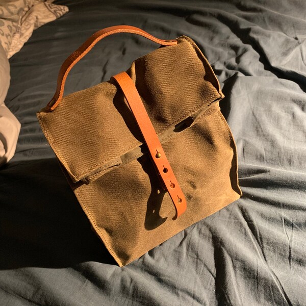 Waxed Canvas Lunch Bag Personalized Vintage Box Old Food School Picnic ...
