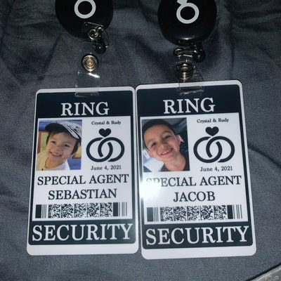 SET OF 2 Ring Security ID Badges With Badge Reels Wedding Ring Bearer ...