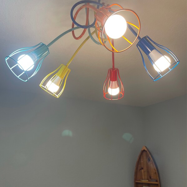 5 Colored Cage Lights Branching Semi Flush Mount Ceiling Light Fixture ...