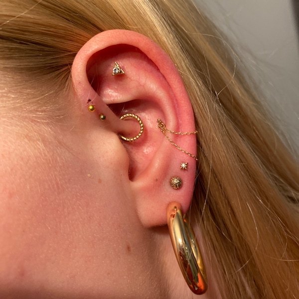 14k Gold Threadless Push Pin Labret Stud/triple Threadless Nose Stud ...