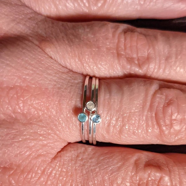 Birthstone Ring, Sterling Silver Birthstone Stacking Ring, Stackable ...